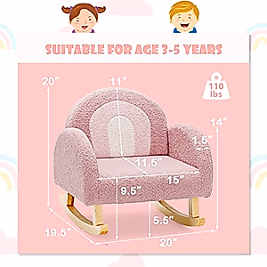 INFANS Kids Sofa, Toddler Rocking Chair with Solid Wooden Frame, Anti-Tipping Design, Plush Fabric, Children Armchair for Nursery Kindergarten Playroom Preschool, Gift for Boys Girls (Pink)