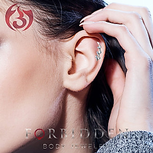 Forbidden Body Jewelry 16g Surgical Steel CZ Studded Vine & Leaves Climbing Cartilage/Helix Earring (Aqua)