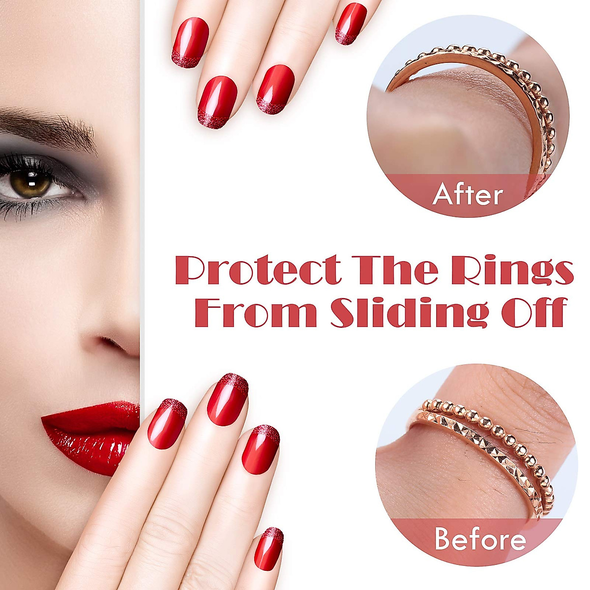 Hicarer Invisible Ring Size Adjusters Guard Ring Sizer Loose Ring Size Adjusters with Ring Sizer Measuring Tool Polishing Cloth for Man and Woman Rings, 69 Pieces (Transparent)