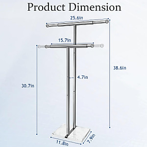 Kayfia 40" Standing Towel Rack with Weighted Marble Base, Width Adjustable & Taller Bathroom Towel Rack Stand, 2-Tier Towel Racks for Bathroom, Multiple Spaces Stainless Steel Brushed Finish