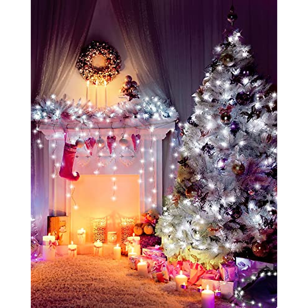 8 Pack Solar String Lights Outdoor Waterproof Each 240 Led 78ft Solar Fairy Lights Outdoor 8 Mode Led Solar Outdoor Lights Tree Lights Waterproof Copper Wire Lights for Tree Garden Yard(Cool White)