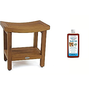AquaTeak Patented 18" Sumba Teak Shower Bench with Shelf & AquaTeak Premium Teak Oil