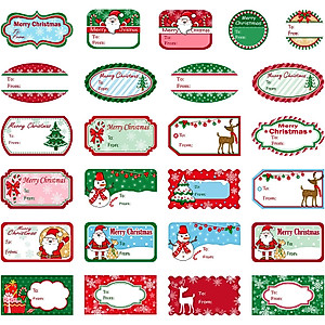 Jetec 102 Pcs Christmas Name Tags Self Adhesive Gift Tag Stickers Xmas Presents Labels with Santa Claus Snowmen Xmas Tree Deer for Festival Christmas Birthday Wedding Presents Gift