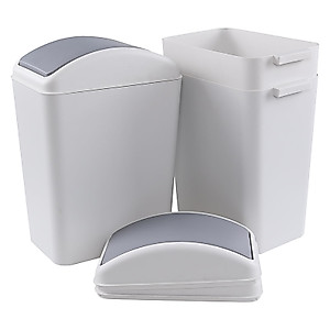 Asking 4.5 Gallon Small Trash Can with Swing-top Lid, 3-Pack Swing Plastic Waste Bin, Gray