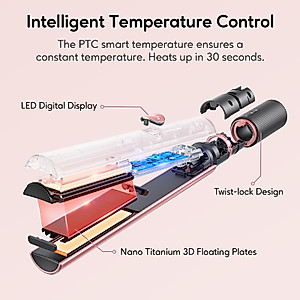 Wavytalk Hair Straightener and Curler 2 in 1, 1" Titanium Flat Iron 250°F-450°F Temperature for All Hairstyles, Salon Professional Flat Iron Reduce Hair Damage, Dual Voltage