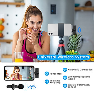 Professional Wireless Lavalier Microphone for iPhone iPad, Plug-Play Lapel Wireless Mic for Video Recording,Vlog,Interviews,Live Stream,YouTube,Podcast - 360° Omnidirectional Pickup & Noise Reduction