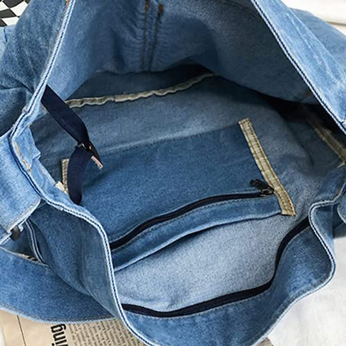 Denim Shoulder Bag Tote Bag for Women Retro Hobo Handbag Commuter Crossbody Bags Purse for Travel School Office (Light Blue)