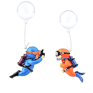 TOYMIS 2 Pack Fish Tank Decorations, Cute Little Diver Aquarium Decoration Fish Tank Aquarium Diver Ornament Floating Aquarium Accessories (Orange, Blue)