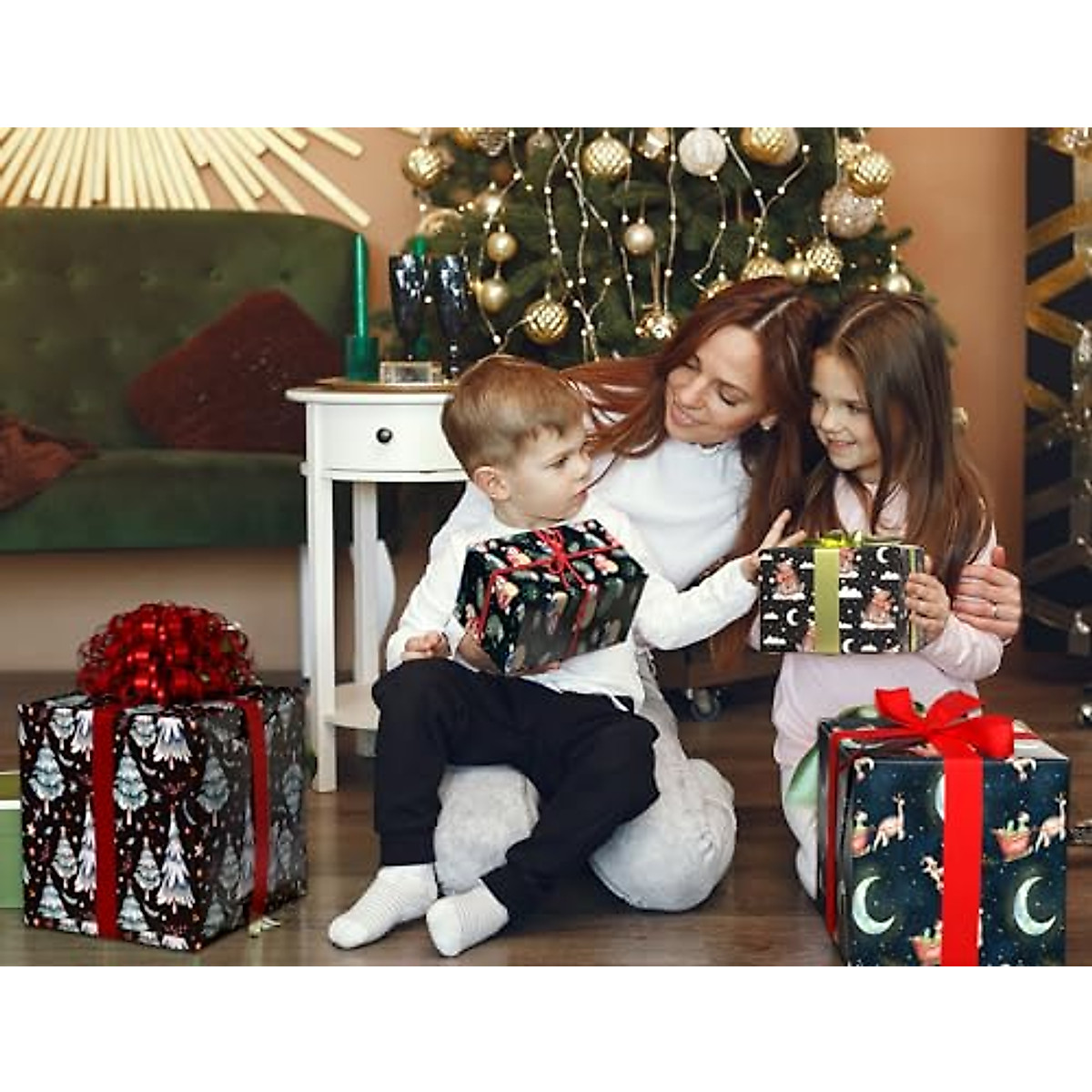 GIOLNIAY Black Christmas Wrapping Paper for Men Women Kids