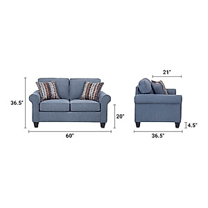 American Furniture Classics Series Model 8-020-A330V8 Loveseat with Two Abstract Chenille Pillows Love Seats, Indigo Blue