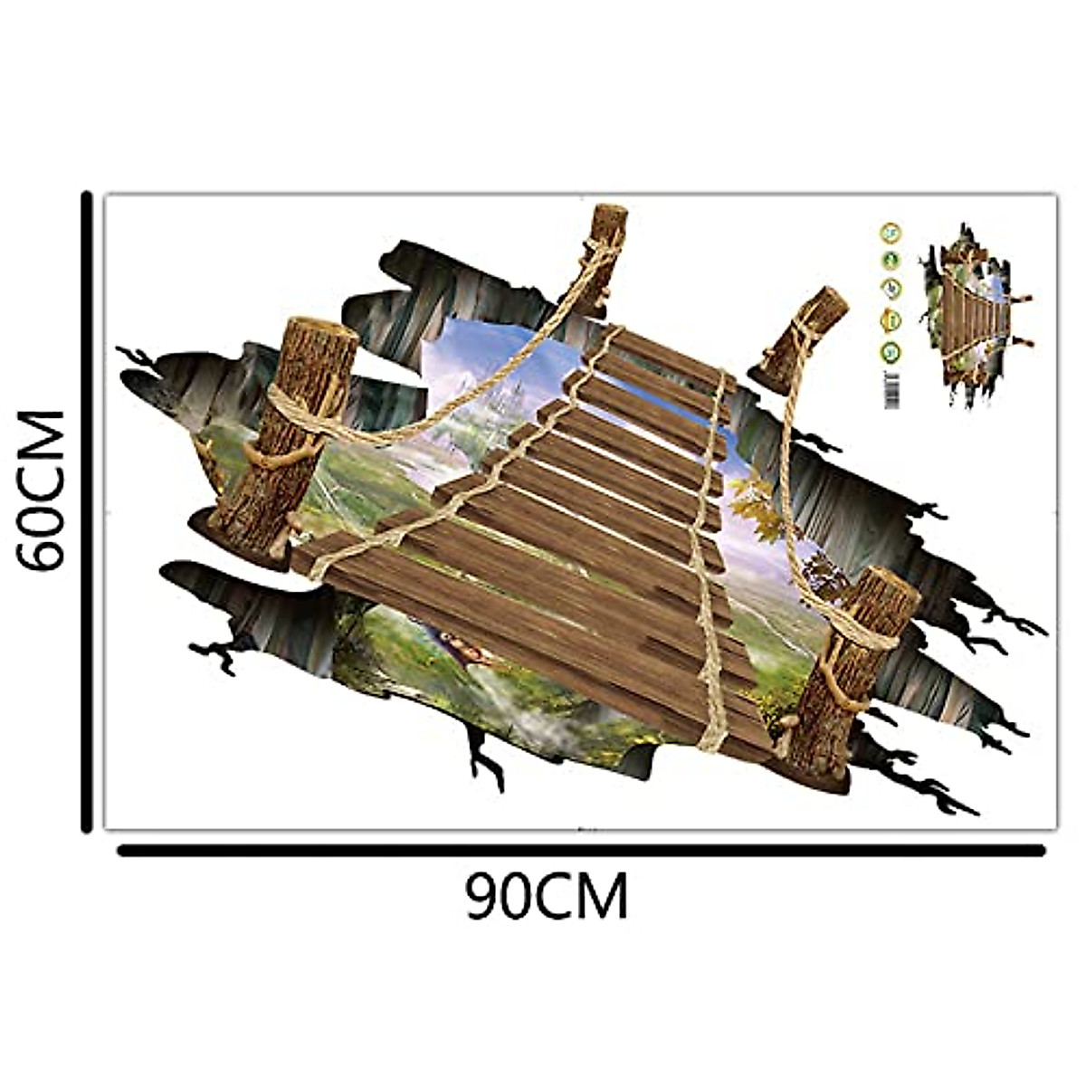 Karomenic Floor Stickers 3D Polar Glacier Wall Sticker Wooden Suspension Bridge PVC Art Wall Decal for Bathroom Living Room Nursery Bedroom Playroom Blue