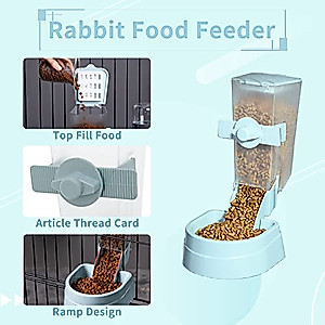 BNOSDM Rabbit Automatic Food Feeder and Water Dispenser Bunny Gravity Feeding Station Waterer Set Hanging Self-Dispensing Feeder for Ferret,Guinea Pigs Chinchillas Kitten (Grey)