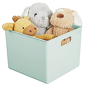 mDesign Plastic Deep Home Storage Organizer Basket Bin, Handles for Cube Furniture Shelving in Office, Closet, Bedroom, Laundry Room, Nursery, Kids Toy Room Shelf, Ligne Collection, 4 Pack, Mint Green