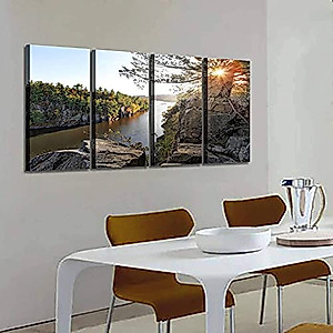 Painting On Canvas Artwork Photos Autumn Sunset On The St Croix River at Taylor's Falls Stretched and Framed Pictures Posters Pints Wall Art for Living Room Bedroom Office Décor Gift