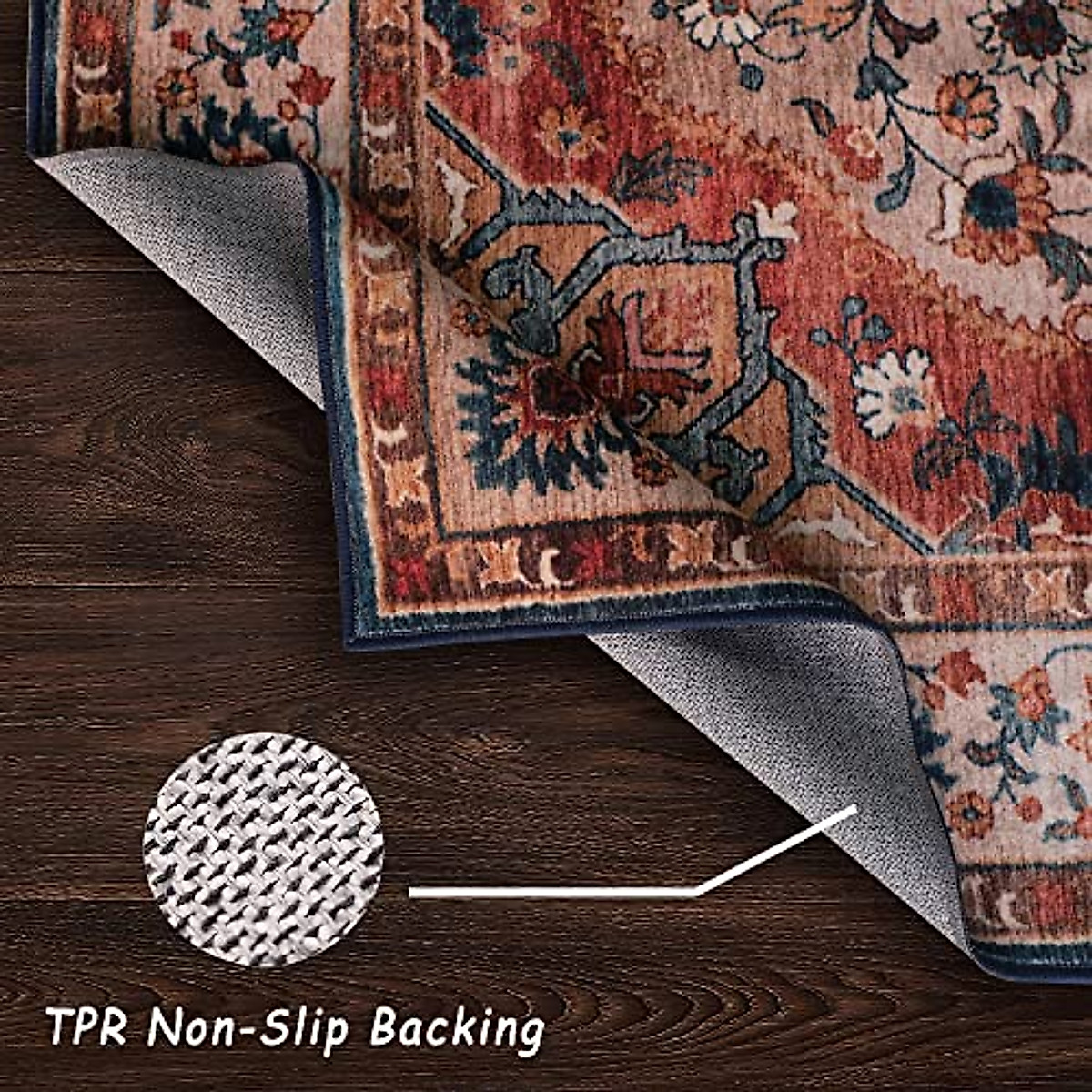 vivorug Washable Rug, Ultra Soft Area Rug 5x7, Non Slip Boho Rug Foldable, Stain Resistant Rugs for Living Room, Persian Tribal Medallion (Yellowish/Navy, 5'x7')