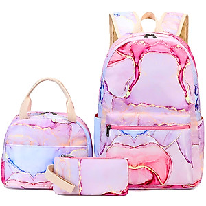 LOIDOU Backpack for Teen Girls Bookbags School Backpack with Lunch Box and Pencil Case 3 in 1 School Bags Set (Pink)