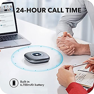 Anker PowerConf Bluetooth Speakerphone with 6 Microphones, Enhanced Voice Pickup, 24H Call Time, Bluetooth 5, USB C, Bluetooth Conference Speaker Compatible with Leading Platforms(Renewed)