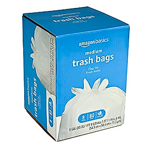 Amazon Basics 8 Gallon Flap Tie Trash Bags, 80 Count Fresh Scent