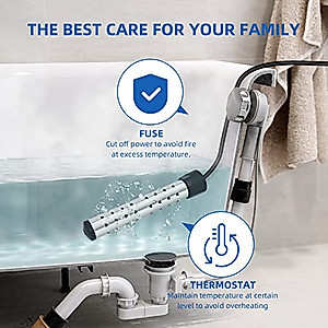 Immersion Water Heater, 1500W Portable Water Heater with LCD Thermometer & Stainless-Steel Guard, Heat 5 Gallons of Water in Minutes Bucket Heater Hot Tub Heater for Home Travel Camping Mini Pool