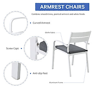 Soleil Jardin Outdoor Aluminum 4-Piece Patio Dining Chairs with Cushions, Stackable Bistro Chairs for Balcony, Garden, Backyard, White Finish & Grey Cushion