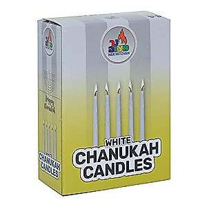 Ner Mitzvah White Chanukah Candles - Standard Size Fits Most Menorahs - Premium Quality Wax - 44 Count for All 8 Nights of Hanukkah.