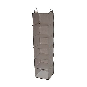 Household Essentials 6 Shelf Hanging Closet Organizer, Light Grey