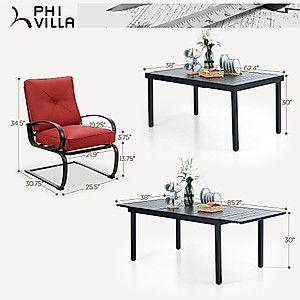 PHI VILLA 9 PCS Patio Dining Set, 8 Spring Motion Thickened Cushion Chairs and Extendable Metal Table for Indoor,Outdoor, Garden, Outdoor Waterproof Furniture Sets(Red)