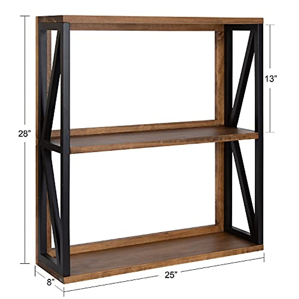Kate and Laurel Rigby Farmhouse 3-Tier Wall Shelf, 25 x 8 x 28, Rustic Brown and Black, Decorative Modern Floating Shelves for Wall