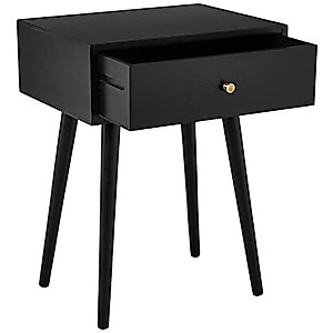 Decor Therapy Mid Century 1-Drawer Wood Side Table, 23.5" x 18" x 14", Black