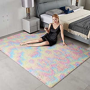 GKLUCKIN 5x7 Area Rug for Living Room, Rainbow Rugs for Bedroom, Fluffy Shag Fuzzy Soft Rug for Kids Boys Girls Room, Nursery Rug, Dorm Rug, Plush Shaggy Furry Rug, Carpet