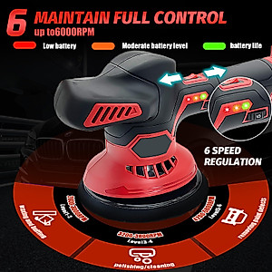Cordless Car Buffer Polisher for Milwaukee m18 Battery, Polisher Machine Kit with 6 Variable Speed Up to 6000RPM, Cordless Buffer Polisher for Car Detailing/Polishing/Waxing(Battery Not Included)