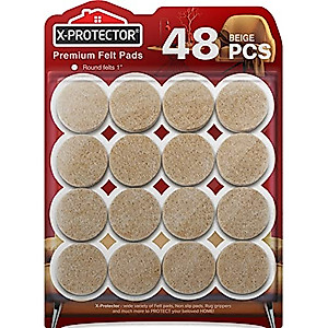 Best Felt Furniture Pads X-PROTECTOR - 48 Premium Chair Felt Pads Floor Protector for Furniture Feet Wood Hardwood Floors - Protect Your Hard Floors! (Beige)