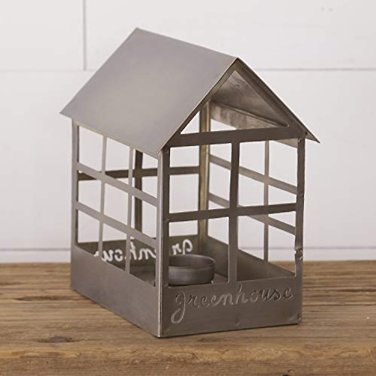 Rustic Iron Metal Greenhouse Decorative Votive Candle Holder with Window Cutouts – House Shaped Tabletop Lantern – Home and Garden Decor