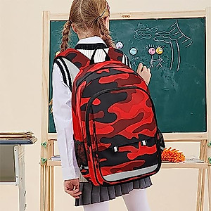 UMIRIKO Camouflage Red Kids Backpacks for Boys Girls Elementary School Bookbag 17 Inch Laptop Backpack with Chest Strap 2021518