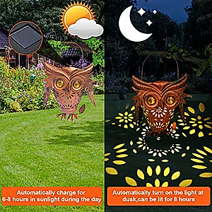 Yeelan Owl Garden Solar Light,Outdoor Waterproof Garden Decorative Lights Owl Hanging Metal Lanterns,Waterproof Warm White LED for Lawn,Patio or Courtyard