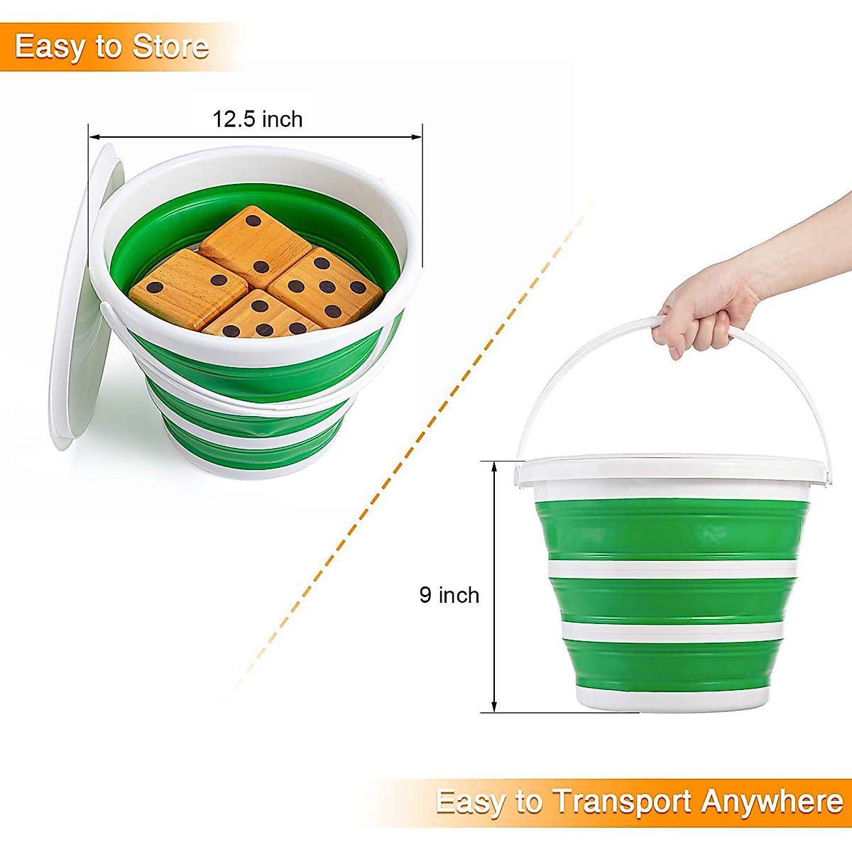 Crobyi Yardzee&Farkle Giant Yard Dice with Collapsible Bucket, 3.5" Giant Wooden Lawn Dice Game for Family. Includes 6 Giant Dice, 2 Scoreboard,2 Marker Pens and Collapsible Bucket.