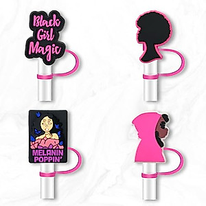 8Pcs Pink Girl Straw Cover for Tumbler Cap, Silicone Straw Topper, 10mm Drinking Straw Tip Covers for Accessories (Pink Girl)