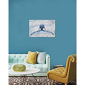 SYGALLERIER Coastal Canvas Wall Art - Blue and White Whale Paintings - Modern Abstract Tropical Fish Pictures with Textured for Bathroom Bedroom Living Room Decor