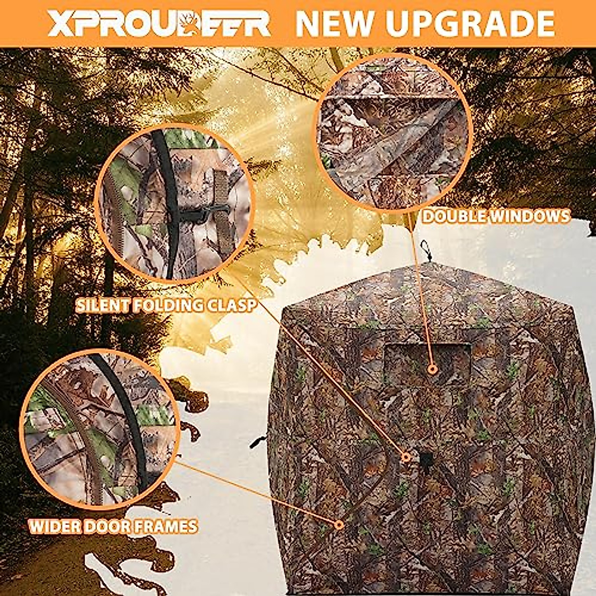 XProudeer Hunting Blind,See Through Ground Blinds with 270 Degree,2-3 Person Pop Up Portable Hunting Blinds,Camouflage Hunting Tent for Deer & Turkey Hunting