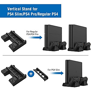 navor Multifunctional Cooling Stand Compatible with PS4/ PS4 Slim/ PS4 Pro, Vertical Cooler Fan and Controller Charging Station with LED Indicators, Dock Stand with 12 Pieces Games Storage