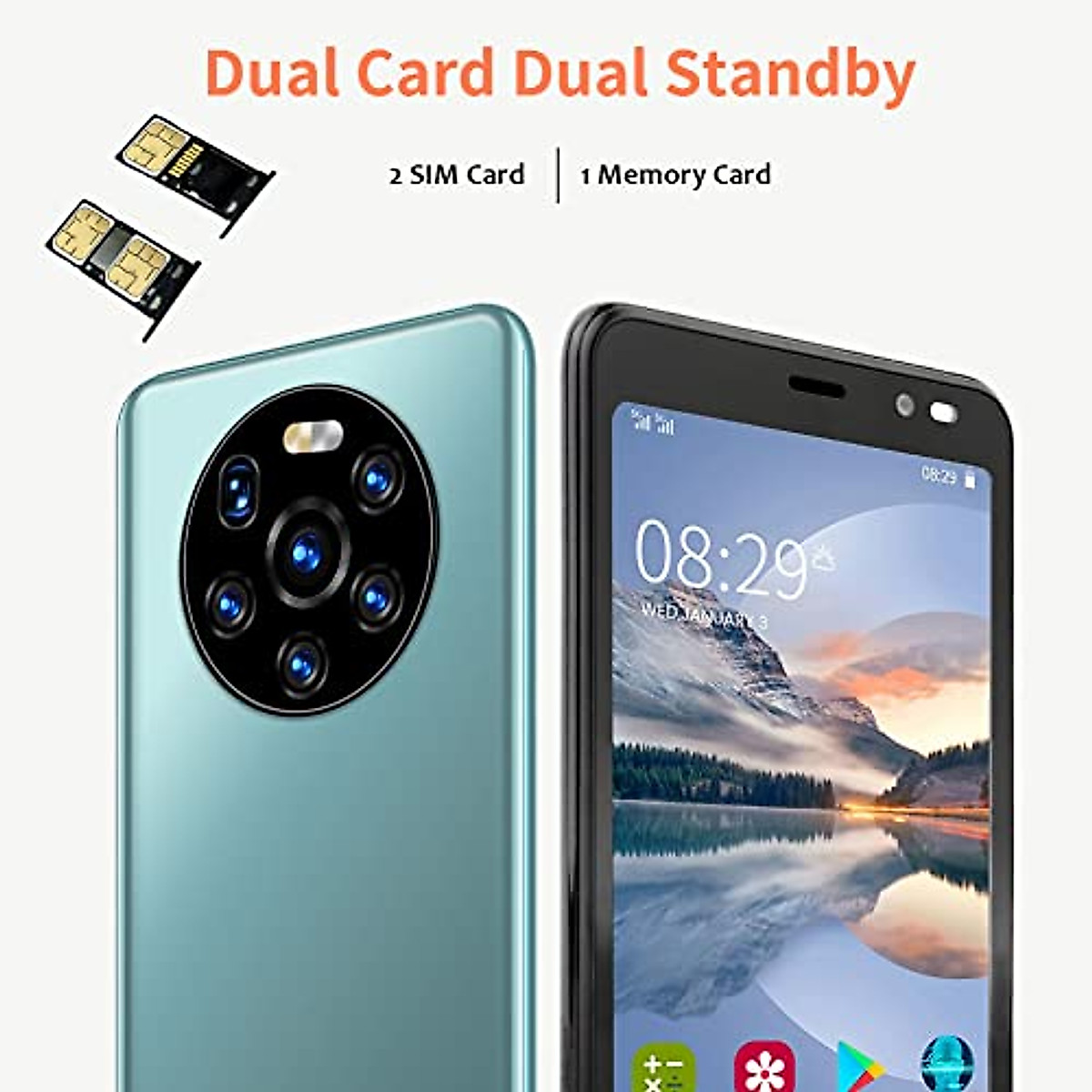 Unlocked Smartphone, 5.45" HD Screen Face Unlock Smartphone Carrier Cell Phone, 512MB+4GB, 1500mAh, Dual SIM Unlockd Cell Phones Green Mobile Phone