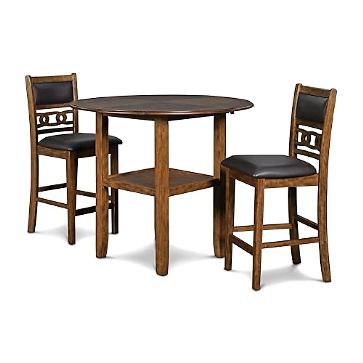 New Classic Furniture Gia 3-Piece Drop Leaf Counter Table Set with 2 Chairs, 42-Inch, Brown