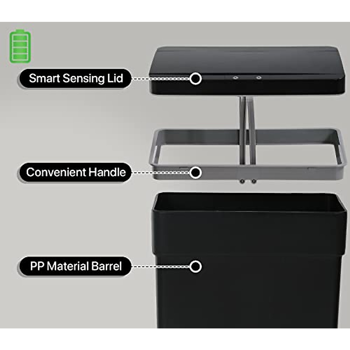 13 Gallon Trash Can Automatic Touch-free Kitchen Garbage Can, Plastic Large Capacity Bathroom Rubbish Can with Lid and Motion Sensor, Smart Trash Can Waste Bin for living Room Office Narrow Space, Black