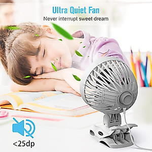 BESKAR Small Clip on Fan - Personal USB Fan CVT Speeds and Strong Clamp, Adjustable Tilt, Quiet Operation, 6 Inch Desk Fan for Office Bed Treadmill Stroller - USB Cord Plug in Powered