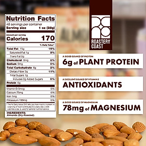 Roastery Coast - Daily Nuts Just Roasted Almonds | Almonds Bulk 3 LB | Unsalted Nuts| Slow Dry Roasted | Steam Pasteurized | Plant Protein | Gluten Free | Non-GMO | Low carb | Keto Snack | Prime Snack