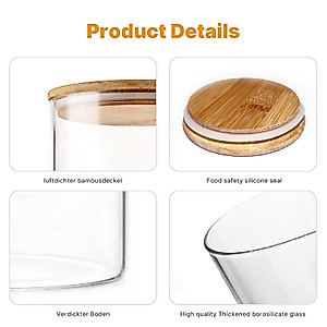 Glass Storage Jars [Set of 5],Clear Glass Food Storage Containers with Airtight Bamboo Lid Stackable Kitchen Canisters for Candy,Cookie,Rice,Sugar,Flour,Pasta,Nuts and Spice Jars