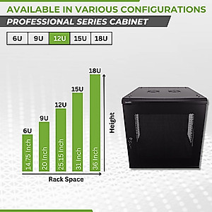 NavePoint 12U Server Rack Enclosure - 23.6” Deep, 12U Wall Mount Network Cabinet with Locking Perforated Door, 19” IT Equipment Compatible, 12U Network Rack, Removable Side Panels, Black