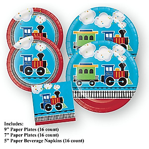 Train Party Supplies - Choo Choo Birthday Paper Plates and Napkins (48 Pieces)