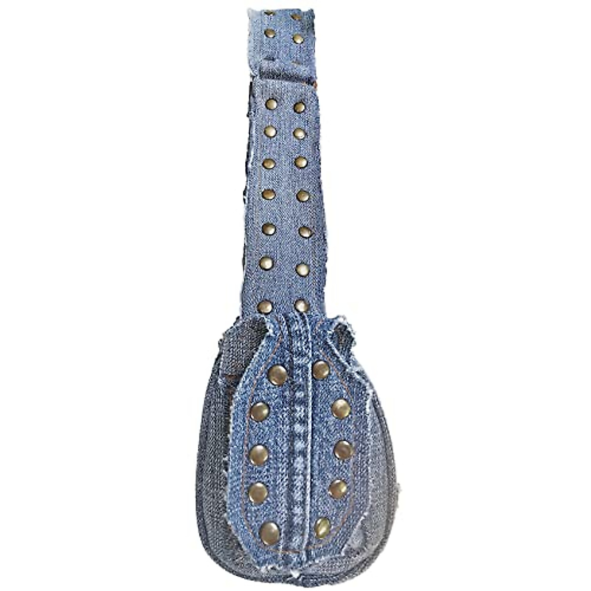 Bijoux De Ja Upcycling Blue Denim Jeans Punk Brass Rivet Studded Buckle Belt Decorative Barrel Shoulder Handle Handbag Purse
