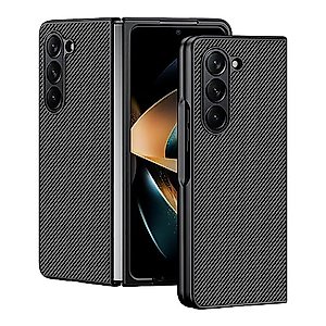 THikk Leather Case for Samsung Galaxy Z Fold 5, Carbon Fiber Texture Premium Faux Leather Slim Phone Case Scratch Resistant Protective Cover for Samsung Galaxy Z Fold 5,Black